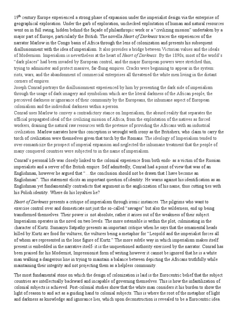 Heart of Darkness Presents A Critique of Imperialism Through Ironic ...