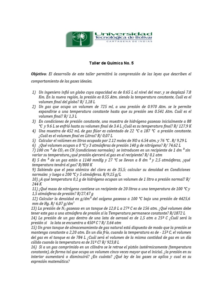 Leyes de Gases Ideales: Ejercicios Resueltos | PDF | Gases | Ingeniería ...
