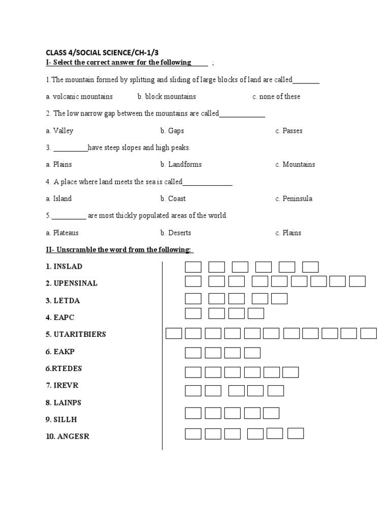 Class 4/social Science/Ch-1/3: I-Select The Correct Answer For The ...