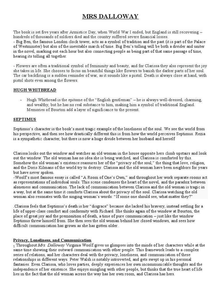 Mrs Dalloway: Hugh Whitbread | PDF | Mrs Dalloway | Psychological Concepts