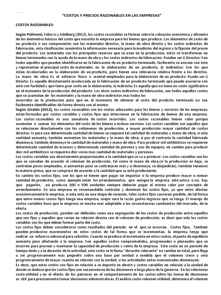 Costos y Precios Razonables en Las Em3resas | PDF | Costo | Ciencias ...