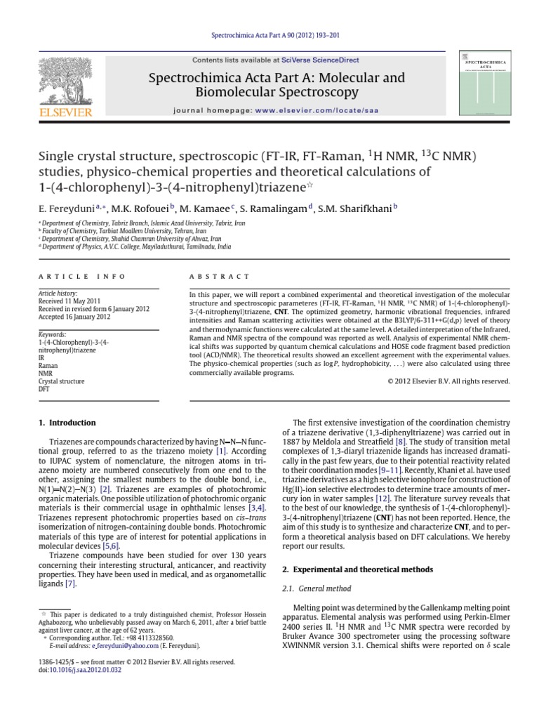 Spectrochim-Acta-2012-Single Crystal Structure, Spectroscopic Studies ...