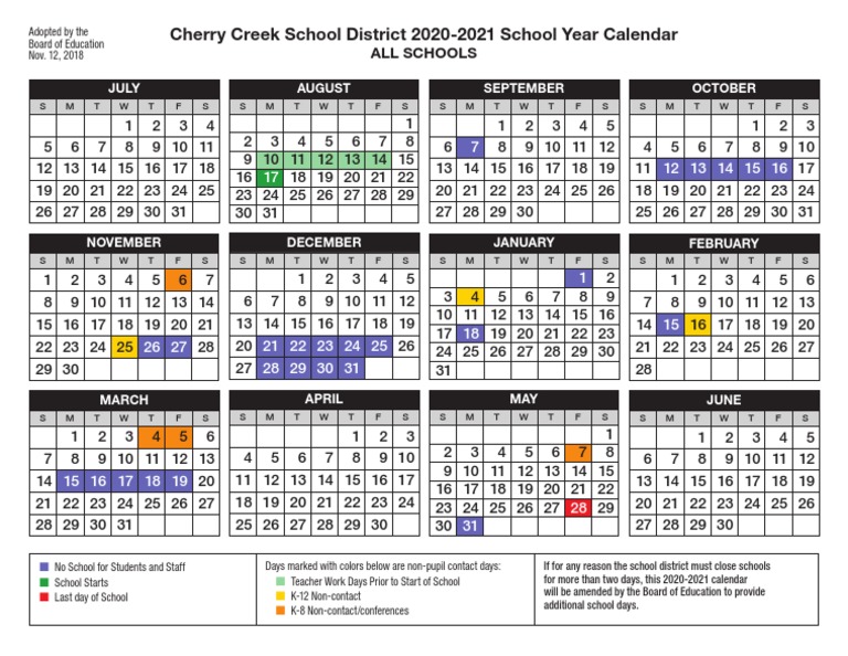 Cherry Creek School District 2020-2021 School Year Calendar: All ...