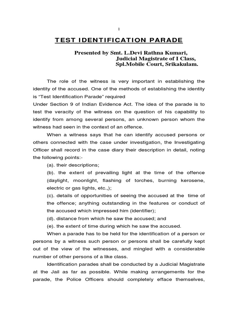 Test Identification Parade | PDF | Witness | Criminal Justice