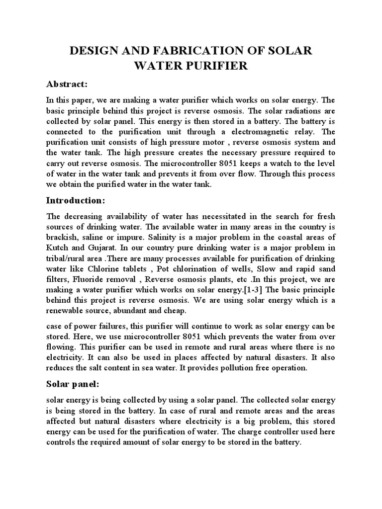 Solar-Powered Water Purifier Design | PDF | Osmosis | Water Purification