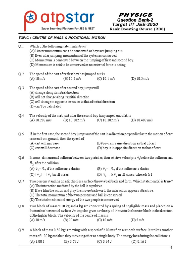 Physics: Question Bank-2 | PDF | Rotation Around A Fixed Axis | Collision