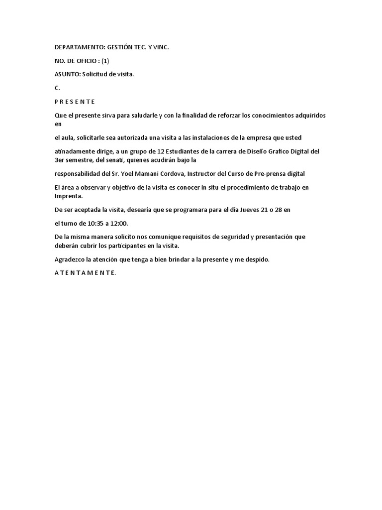 Carta de Visita Guiada | PDF