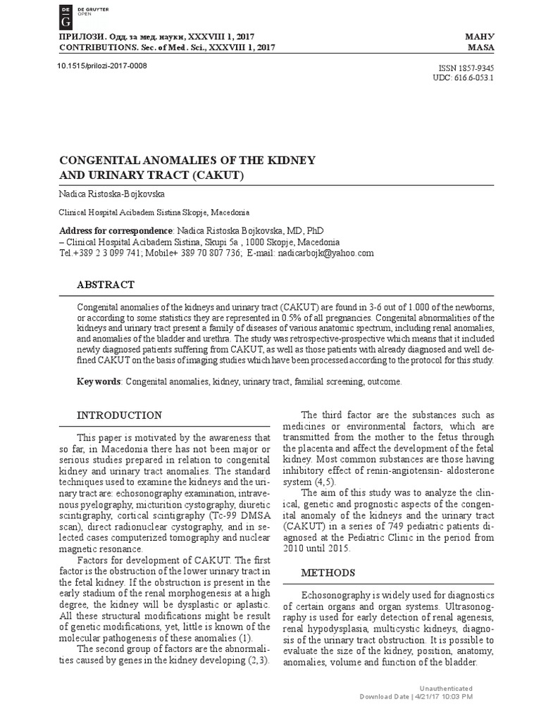 Congenital Anomalies of The Kidney and Urinary Tract (Cakut) | PDF ...