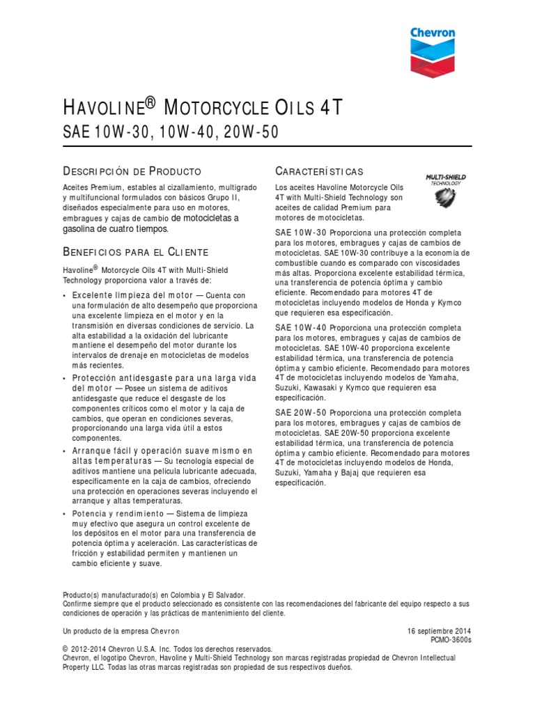 FT. Havoline 20W50 | PDF | Transmisión (Mecánica) | Lubricante
