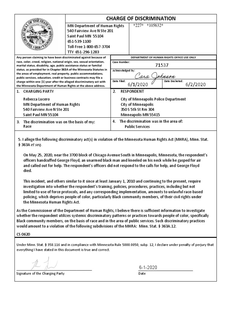 Charge of Discrimination | PDF | Discrimination | Equality Rights