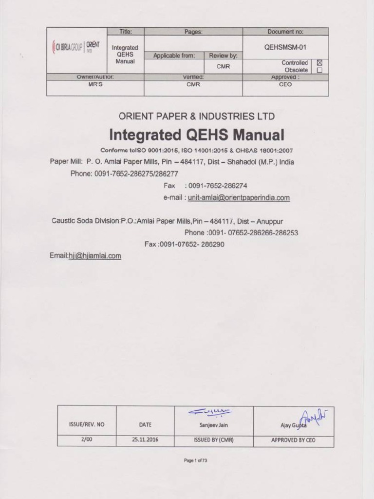 IMS-Manual - Orient Paper Mills | PDF