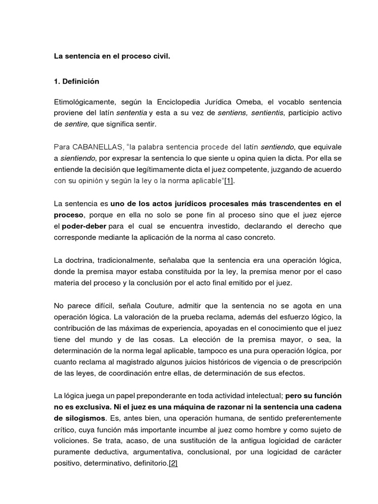 La sentencia en el proceso civil: definición, naturaleza y tipos de ...