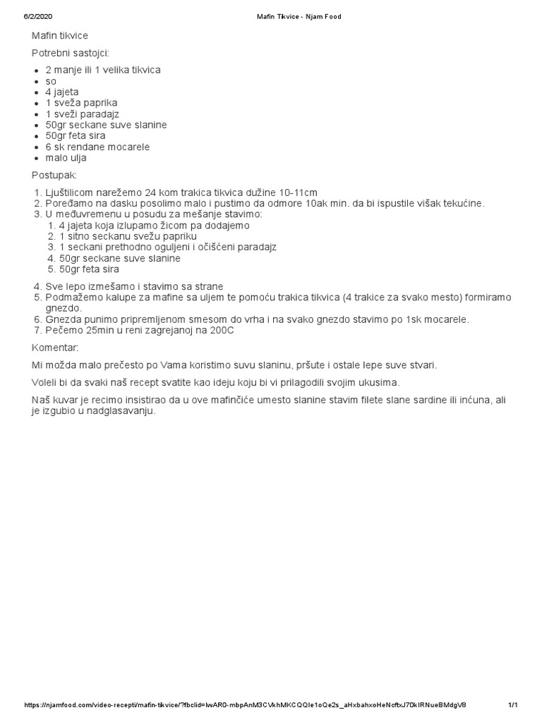 Mafin Tikvice - Njam Food | PDF