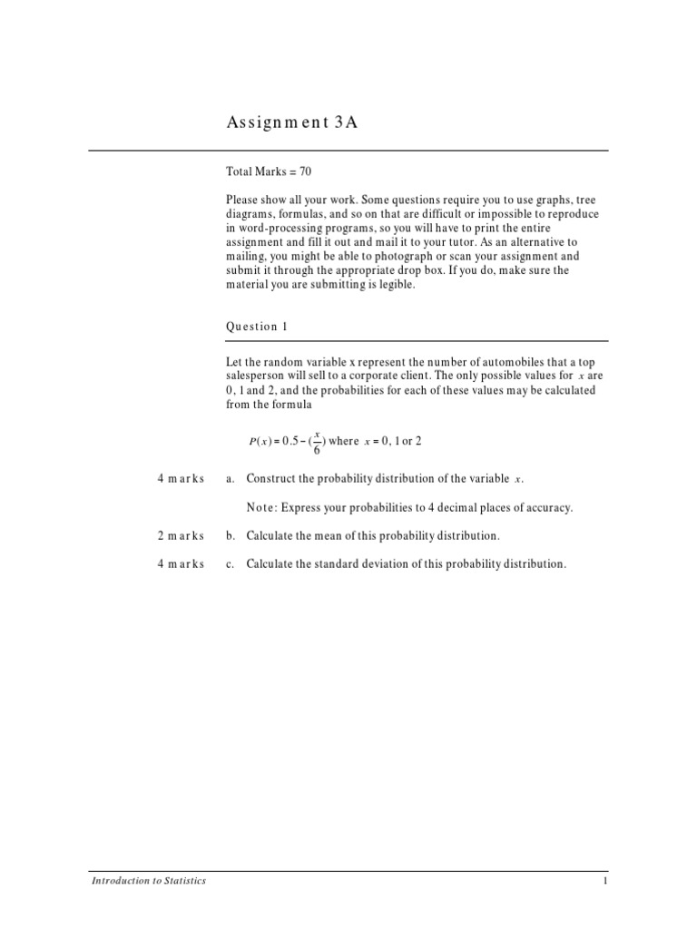 Assignment 3A: X PX X 0, 1 or 2 X | Download Free PDF | Normal ...