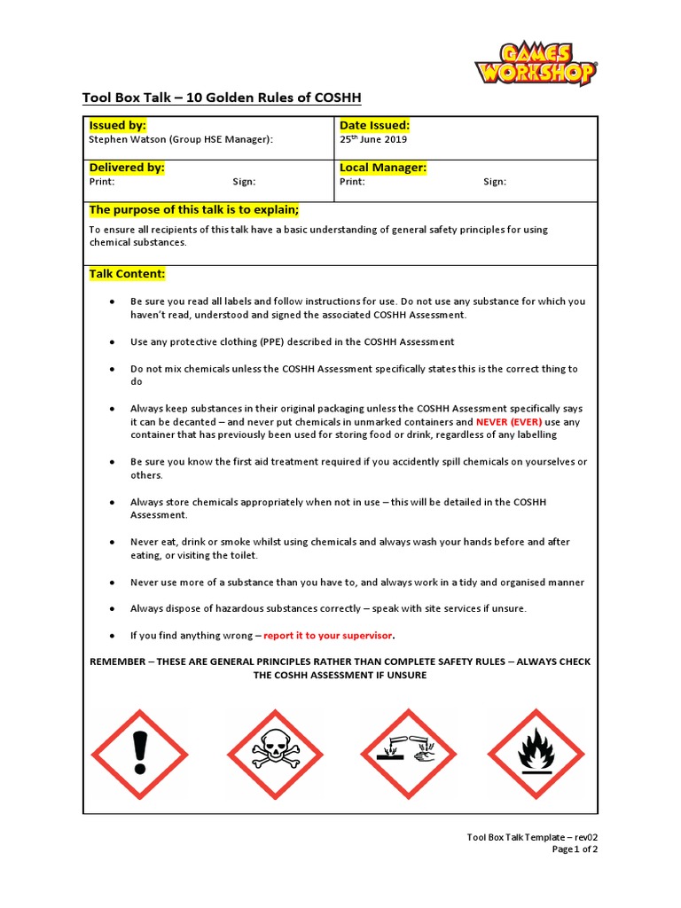 10 Golden COSHH Rules | PDF | Personal Protective Equipment | Safety