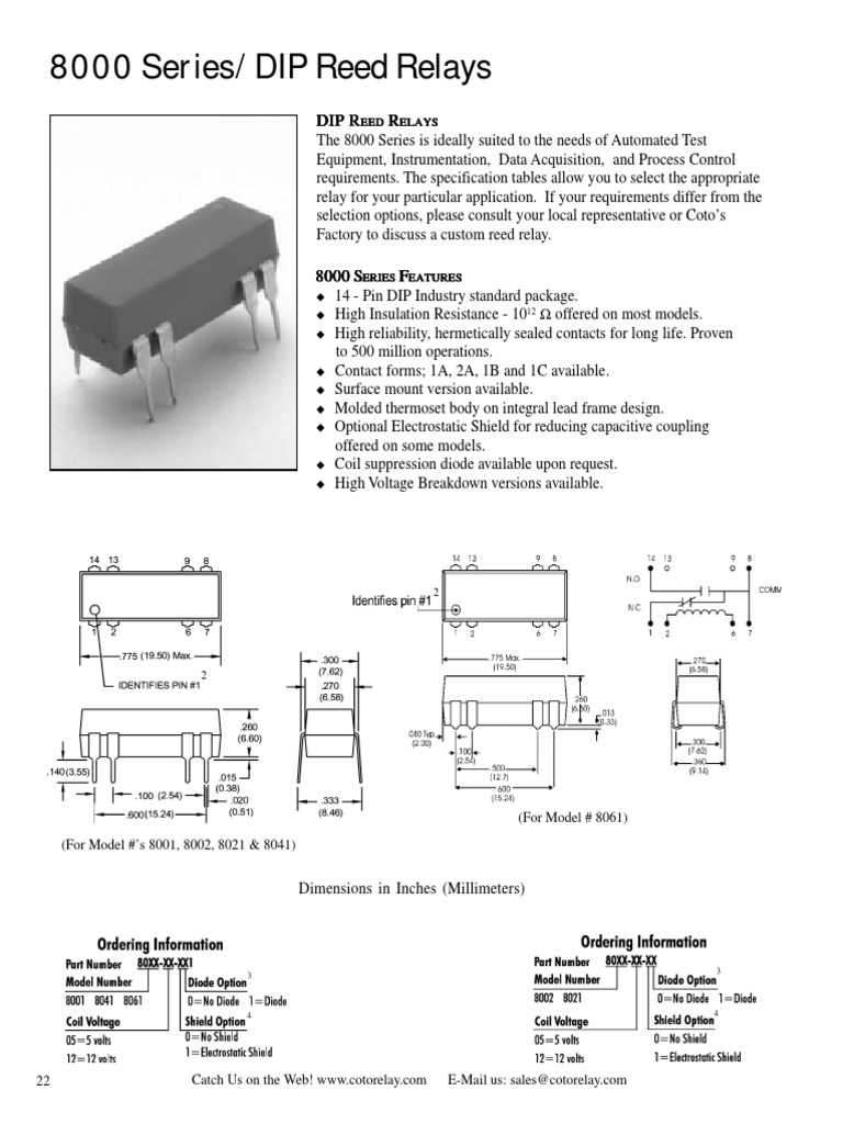 8000 Series/DIP Reed Relays: Dip R Dip R Dip R Dip R Dip R R R R R R ...