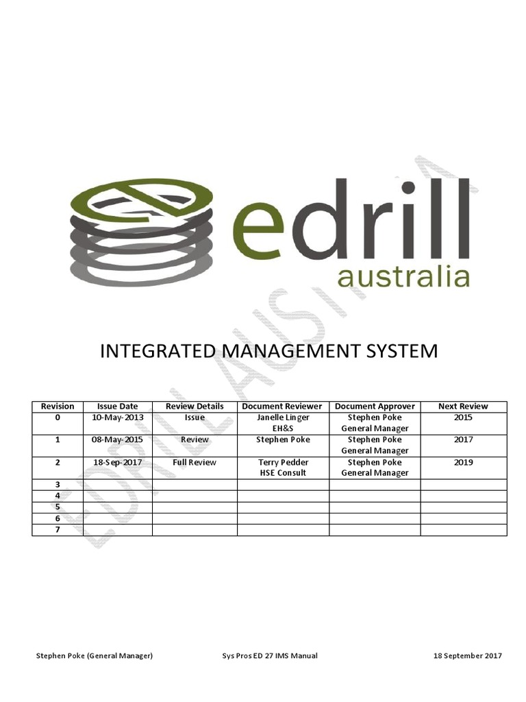 Integrated Management System Manual | PDF | Occupational Safety And ...