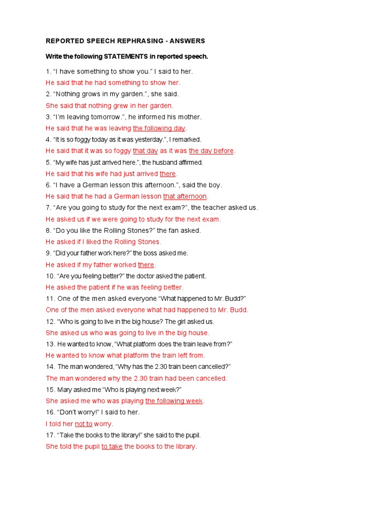 Reported Speech Rephrasing-Answers | PDF