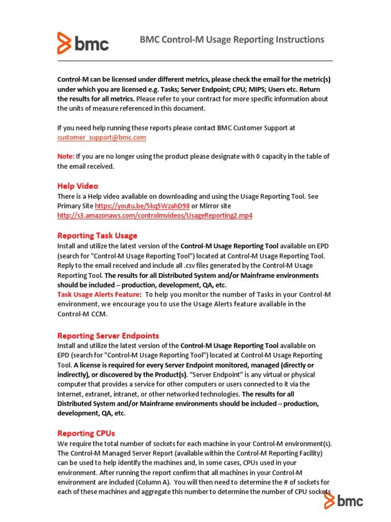 BMC Control-M Usage Reporting Instructions: Help Video | PDF | Central ...