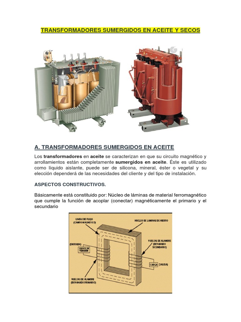 Transformadores Sumergidos en Aceite y Secos | PDF | Transformador | Electromagnetismo