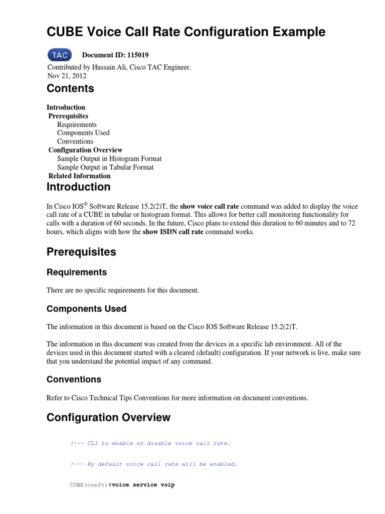 CUBE Voice Call Rate Configuration Example | PDF | Command Line ...