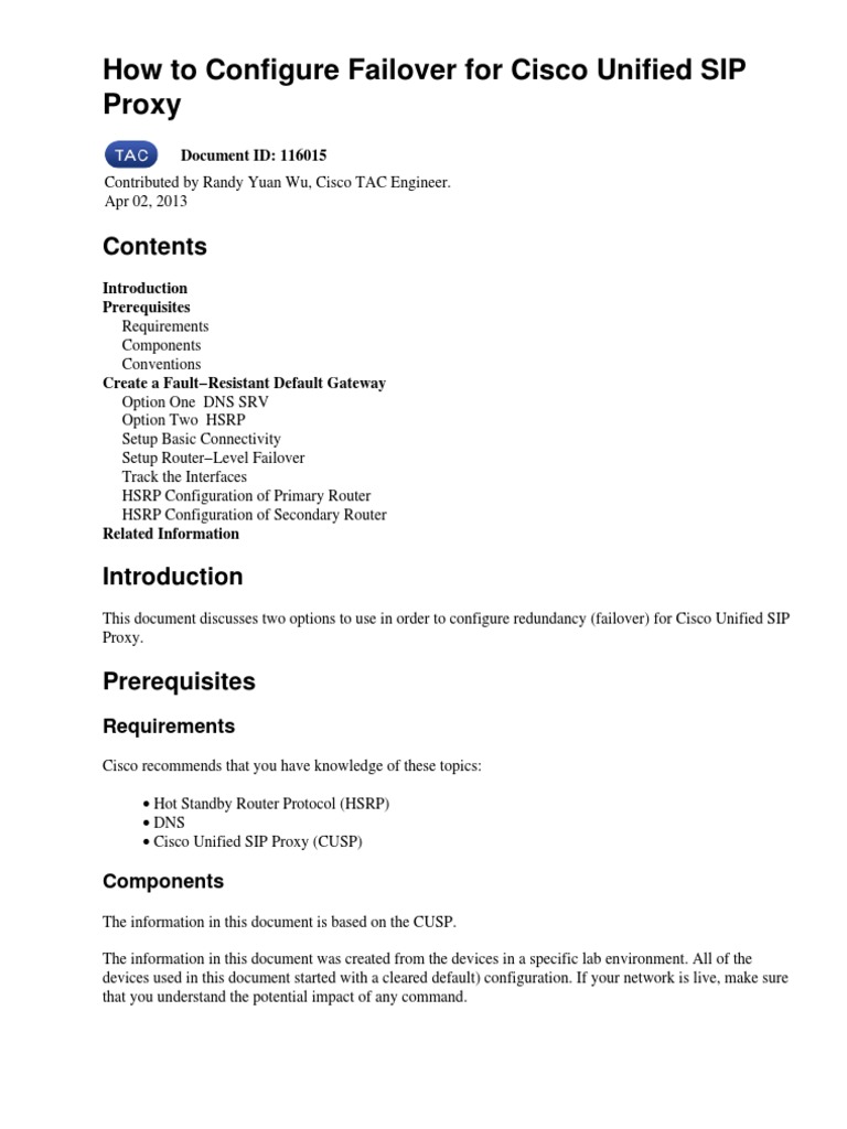 How To Configure Failover For Cisco Unified Sip Proxy Pdf Domain Name System Session