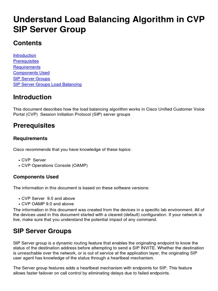 Understand Load Balancing Algorithm in CVP SIP Server Group | PDF ...