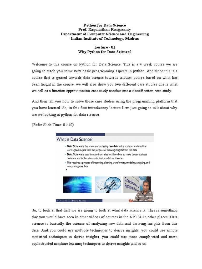 Python For Data Science Department of Indian Institute of Technology ...