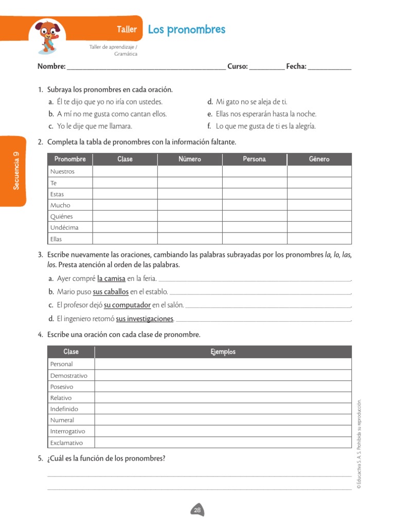 Pronombres 5° PDF | PDF | Pronombre | Gramática