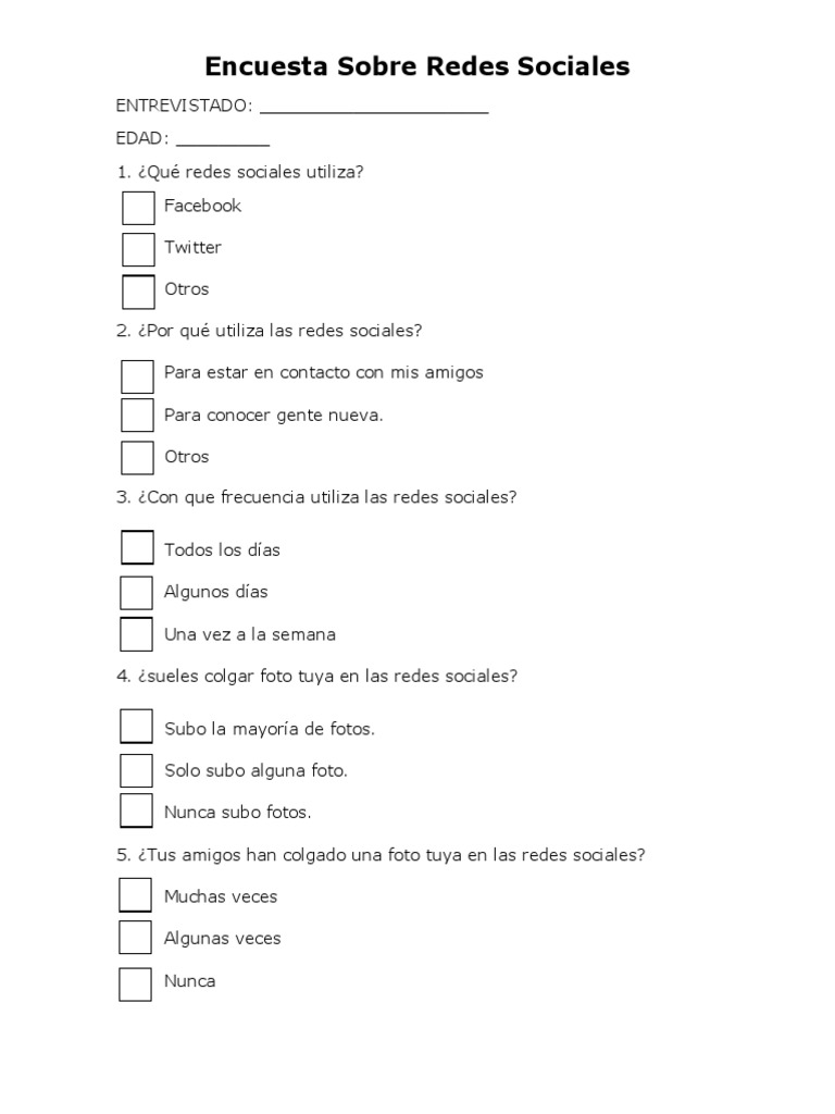 Encuesta Sobre Redes Sociales | PDF Encuesta Sobre Redes Sociales | PDF
