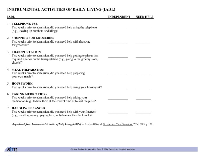 Instrumental Activities of Daily Living (Iadl) : Clinical Toolbox For ...