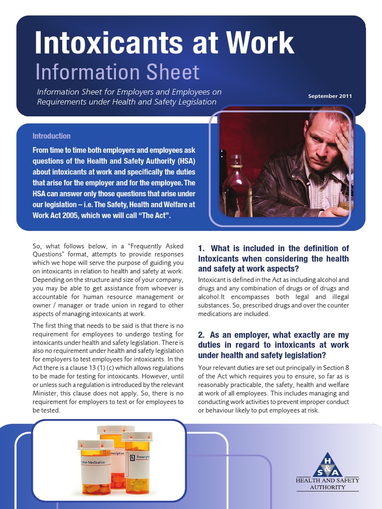 Information Sheet: Intoxicants at Work | PDF | Occupational Safety And ...
