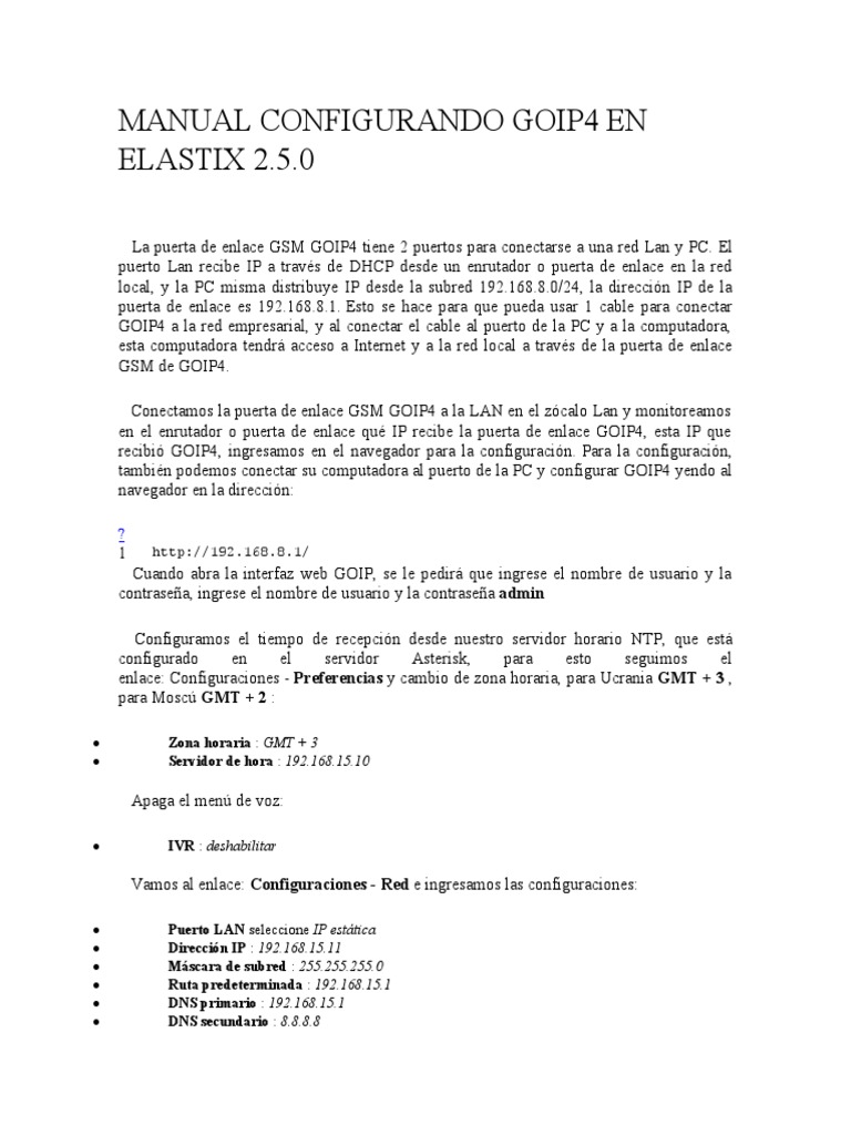Manual Configurando Goip4 en Elastix | PDF | Dirección IP | Transmisión ...