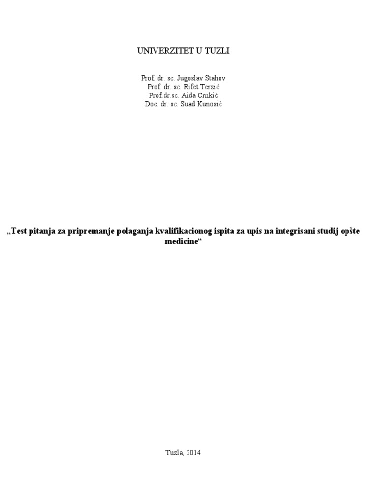 Medicinski Fakultet Tuzla - Prijemni Ispiti | PDF