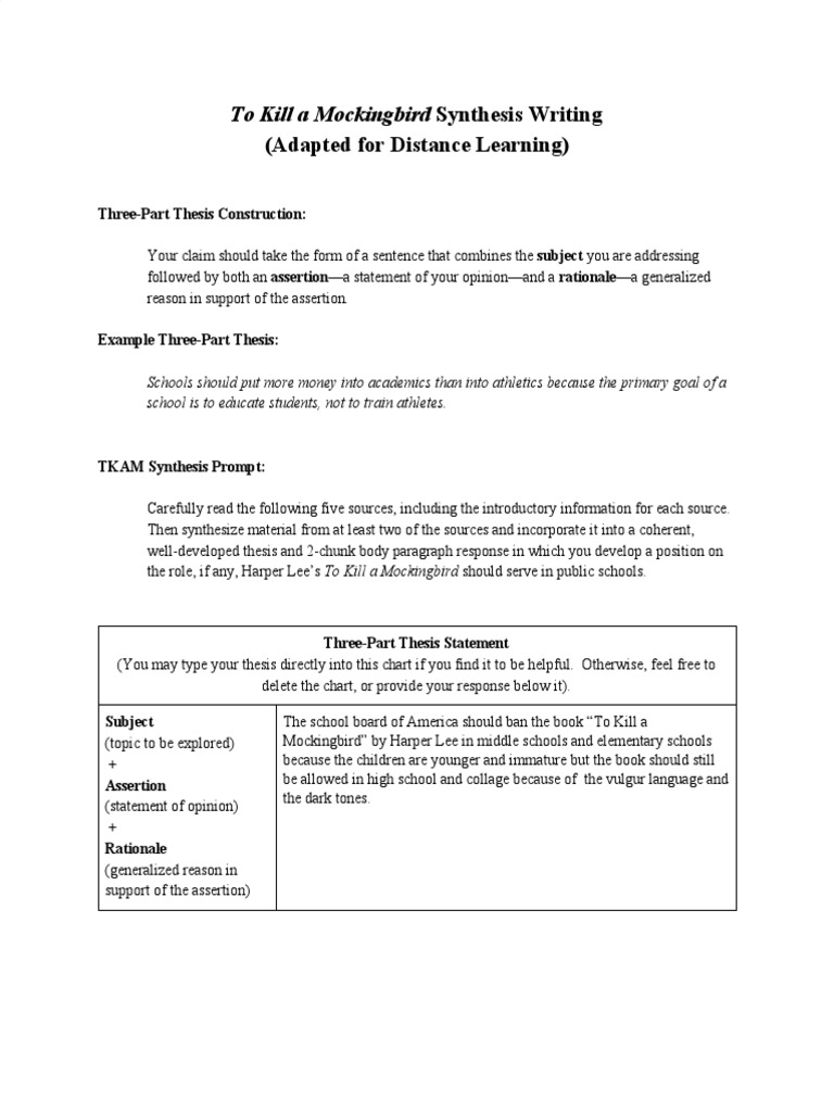 TKAM Synthesis Writing Guide for Students | PDF | To Kill A Mockingbird ...