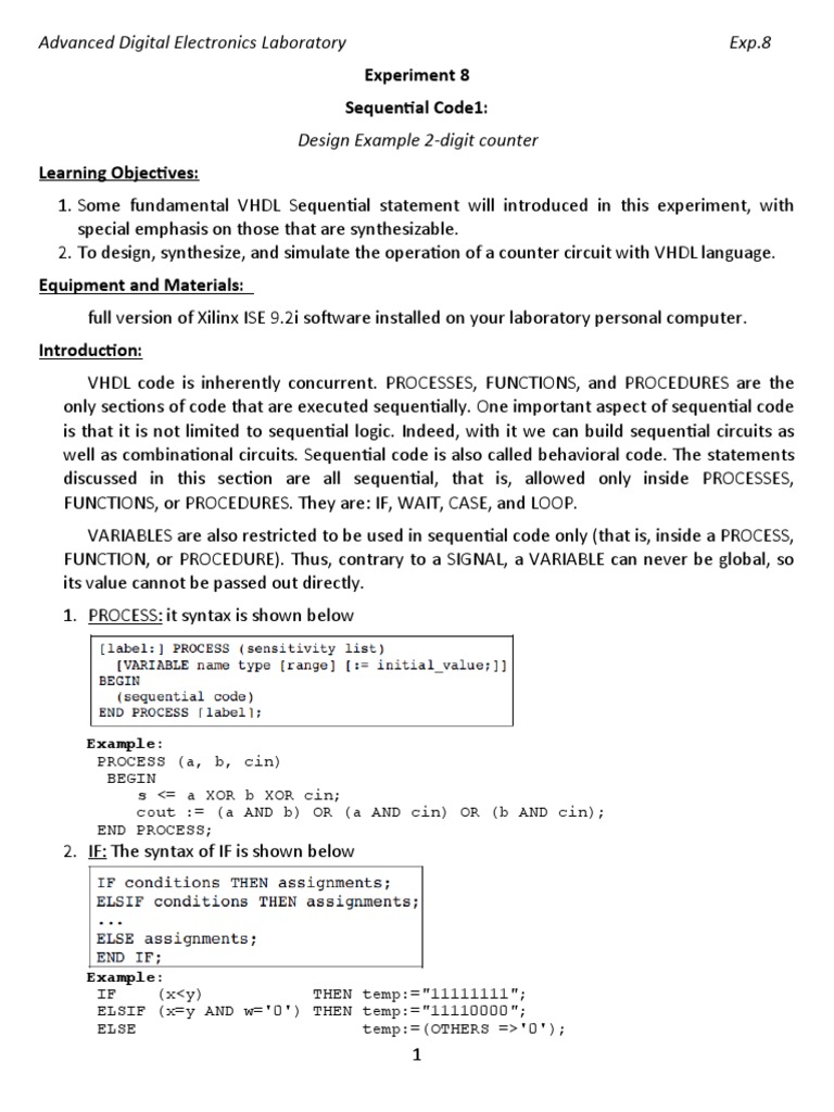 Designing And Simulating A 2 Digit Decimal Counter Using Vhdl Sequential Statements Pdf 2224
