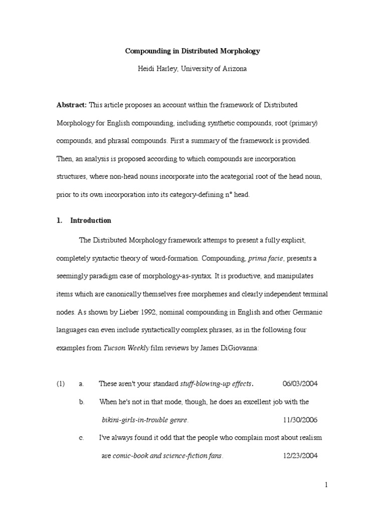 1 Compounding in Distributed Morphology Heidi Harley University PDF ...