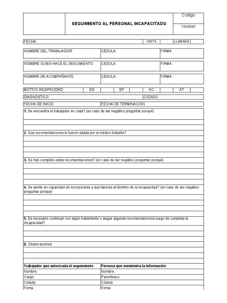 Seguimiento Al Personal Incapacitado | PDF