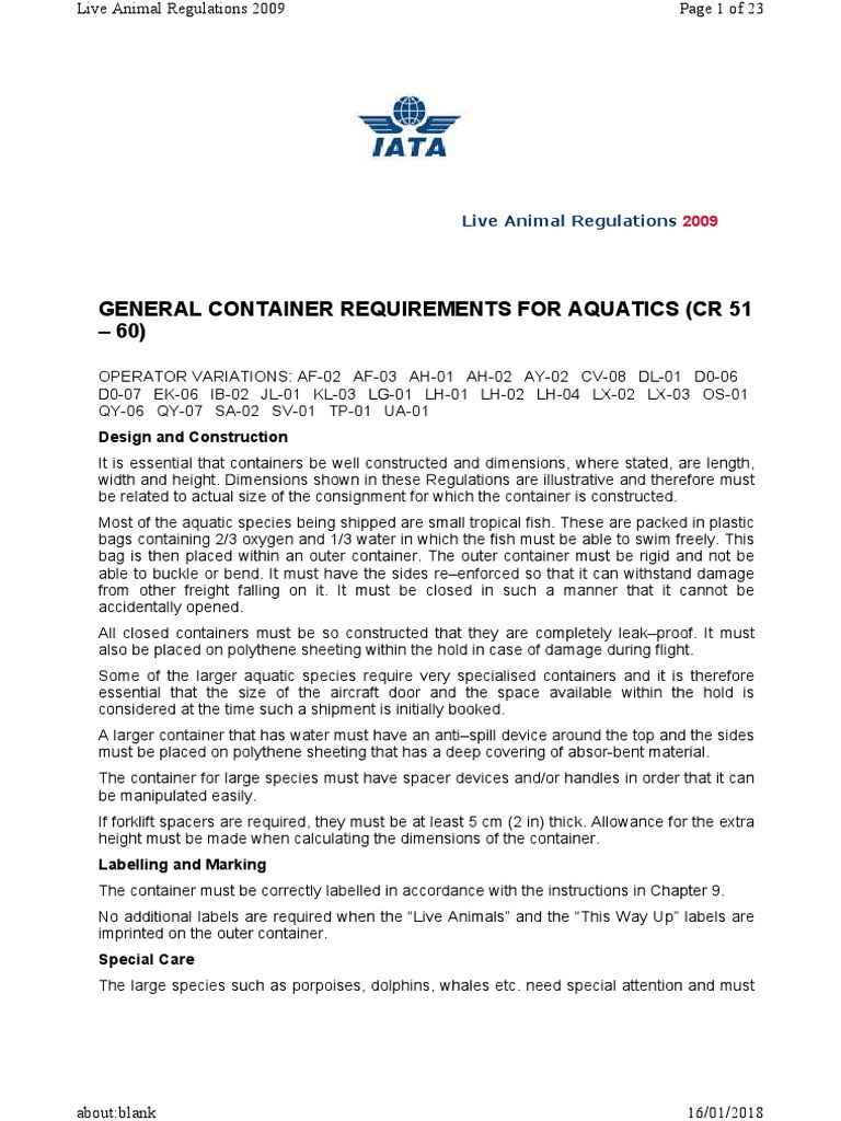 IATA-Live Animal Regulations | PDF | Polystyrene | Cargo