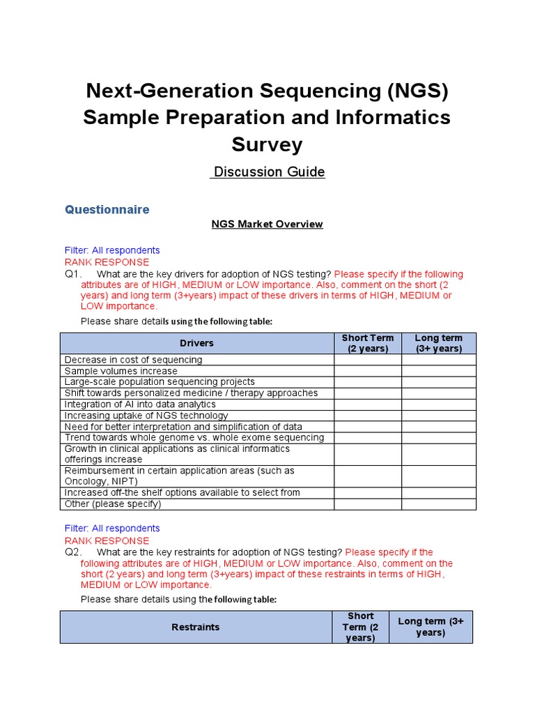 NGS Sample Preparation and Informatics Survey Discussion Guide | PDF ...