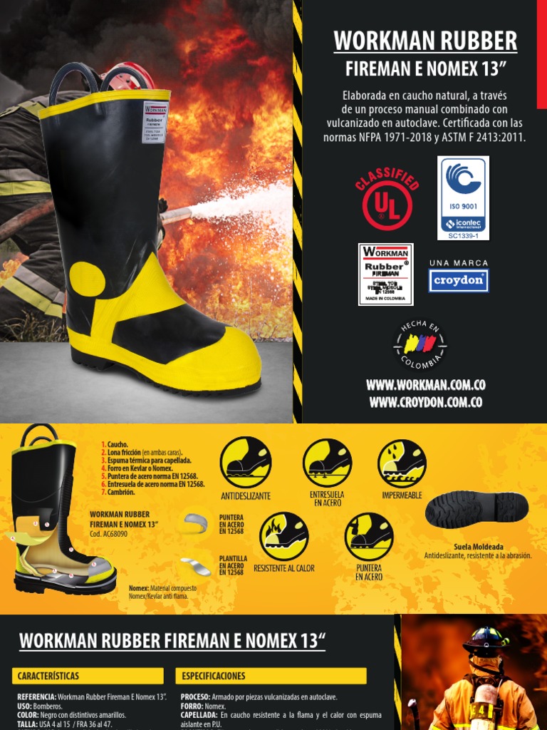 Ficha-Tecnica Bota Bombero Nomex 19 PDF | PDF | Caucho natural | Acero