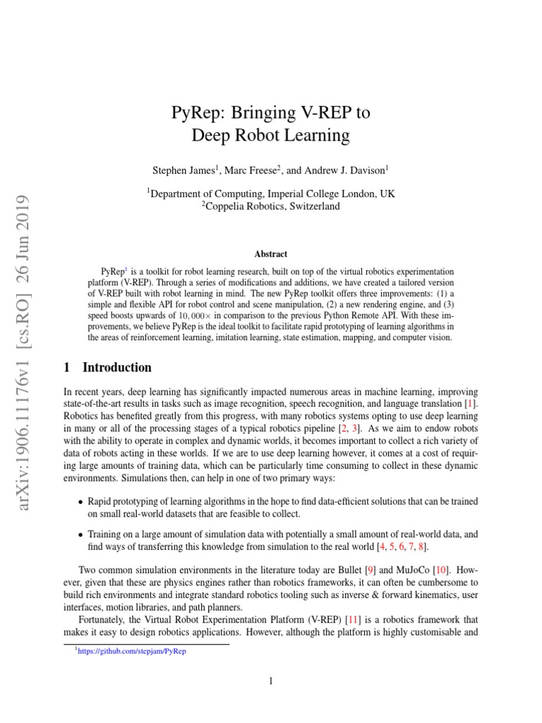Pyrep: Bringing V-Rep To Deep Robot Learning | PDF | Rendering (Computer Graphics) | Application ...