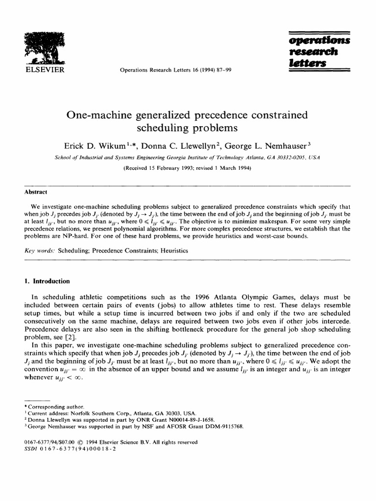 One Machine Generalized Precedence Constrained Scheduling Problems Pdf Computational
