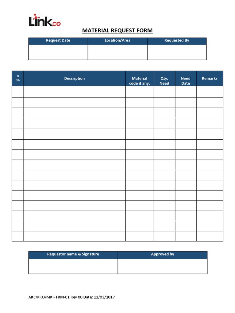 Material Request Form: Request Date Location/Area Requested by | PDF