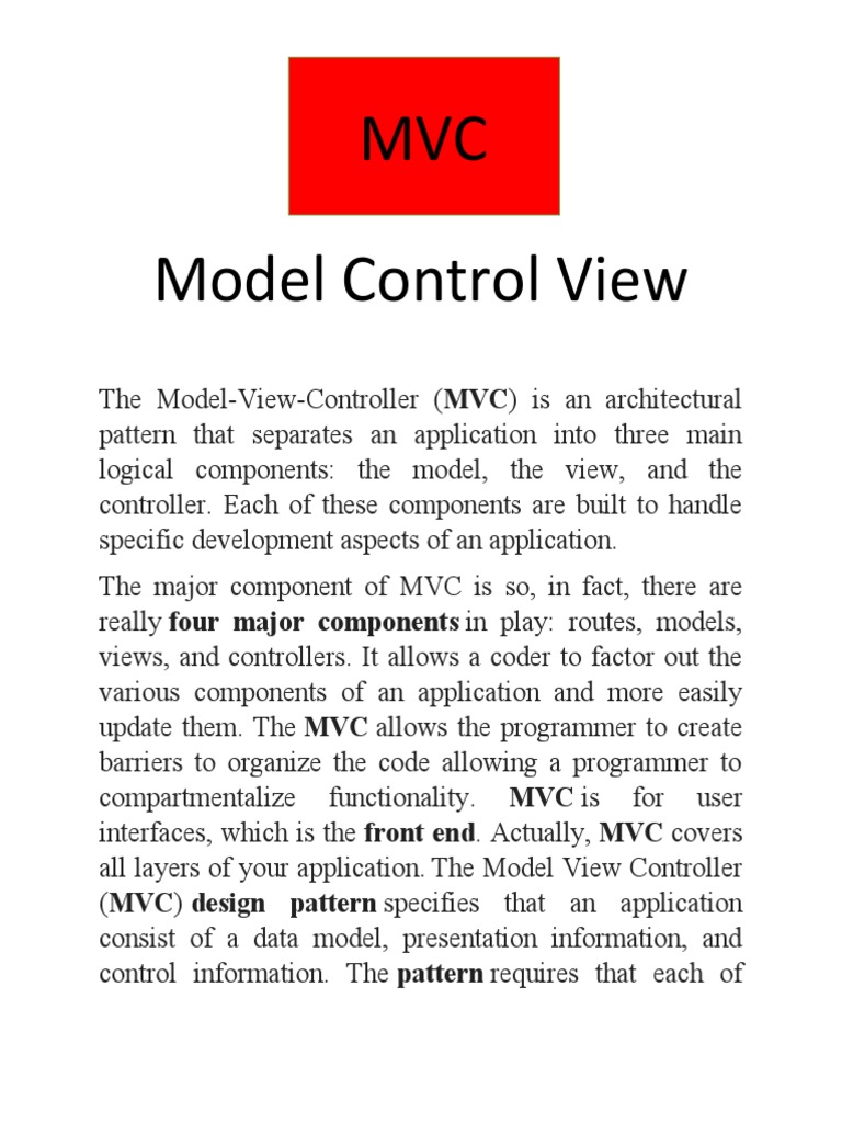 MVC architecture explained | PDF | Model–View–Controller | Systems ...