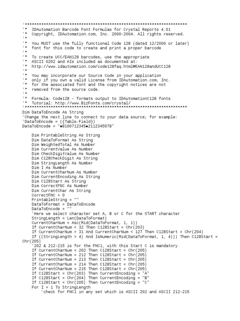 Code 128 Barcode Font Formula | PDF | Computer Data | Encodings