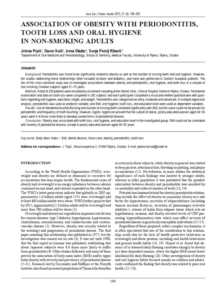 Association of Obesity With Periodontitis, Tooth Loss and Oral Hygiene ...