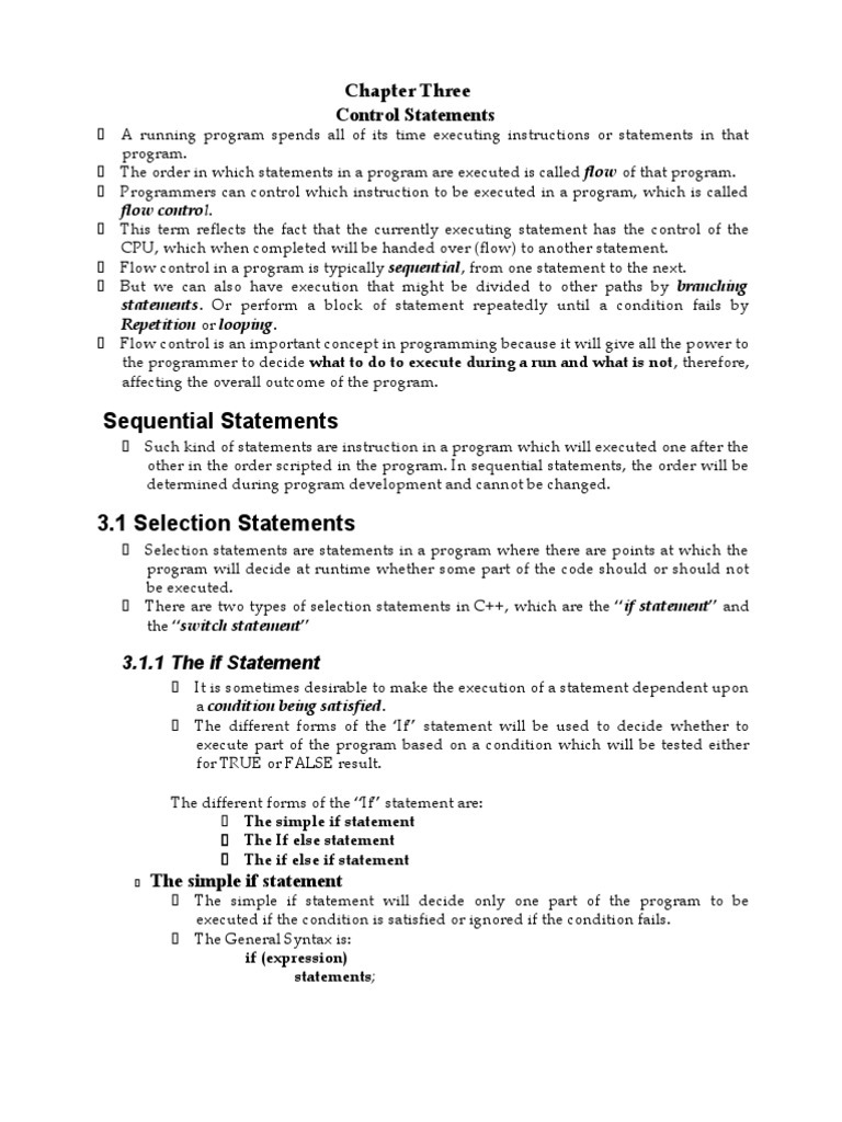 Sequential Statements: Chapter Three Control Statements | PDF | Control ...
