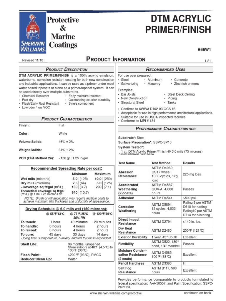 Protective & Marine Coatings: DTM Acrylic Primer/Finish | PDF | Paint ...