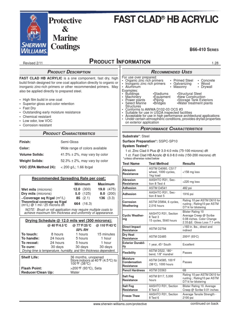 Fast Clad HB Acrylic: Protective & Marine Coatings | PDF | Paint | Humidity